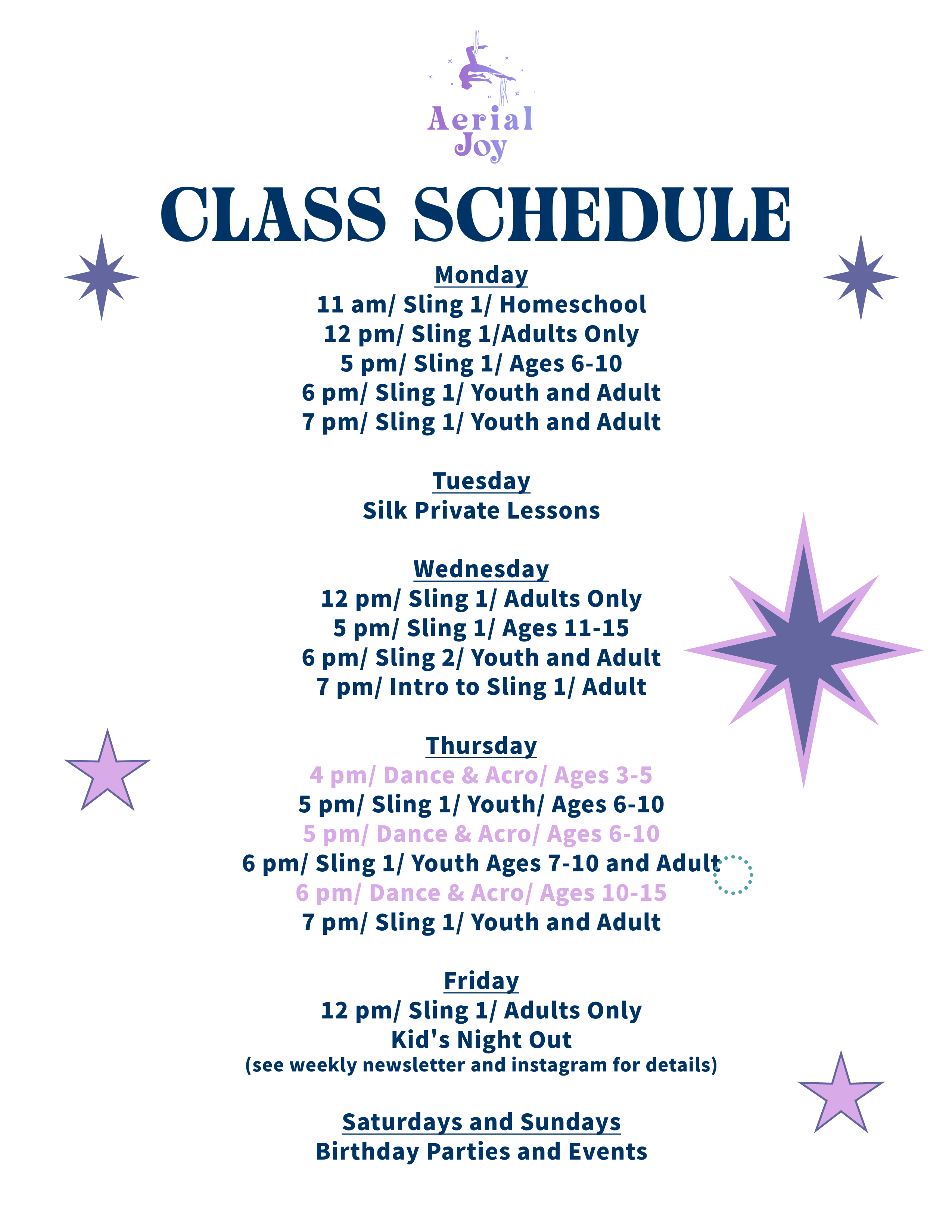 Class Schedule - Aerial Joy